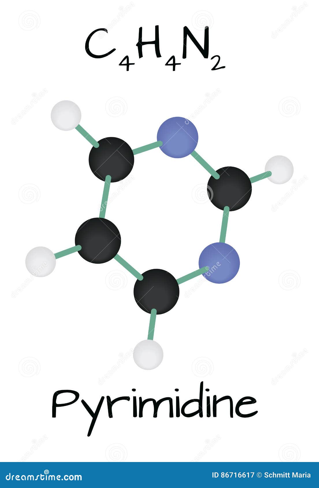 Pirimidina De La Molécula C4H4N2 Ilustración del Vector - Ilustración ...