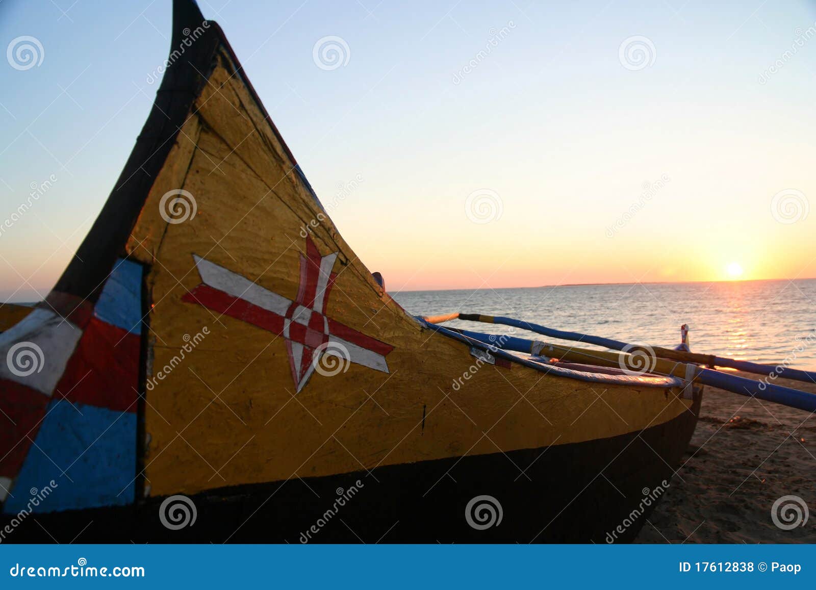 Pirogue at sunset stock photo. Image of heaven, gold - 17612838