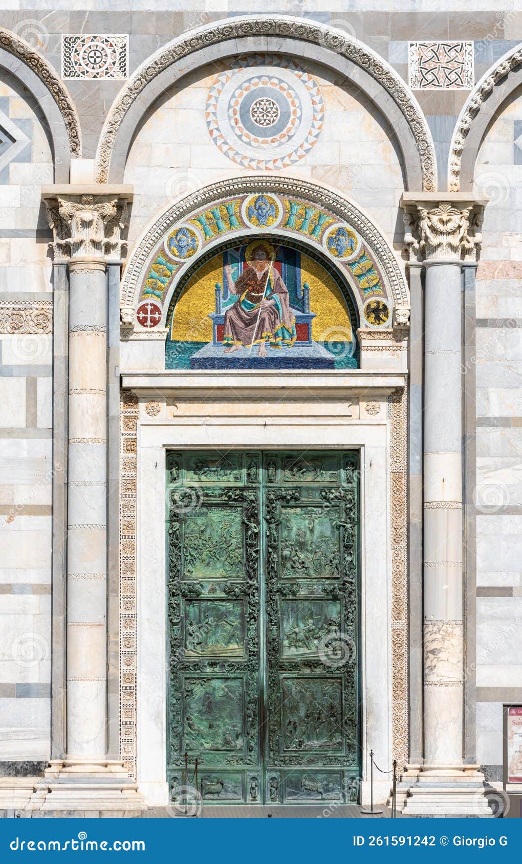 Close-up on Colorful Religious Mosaic Decorating Exterior Facade Above ...