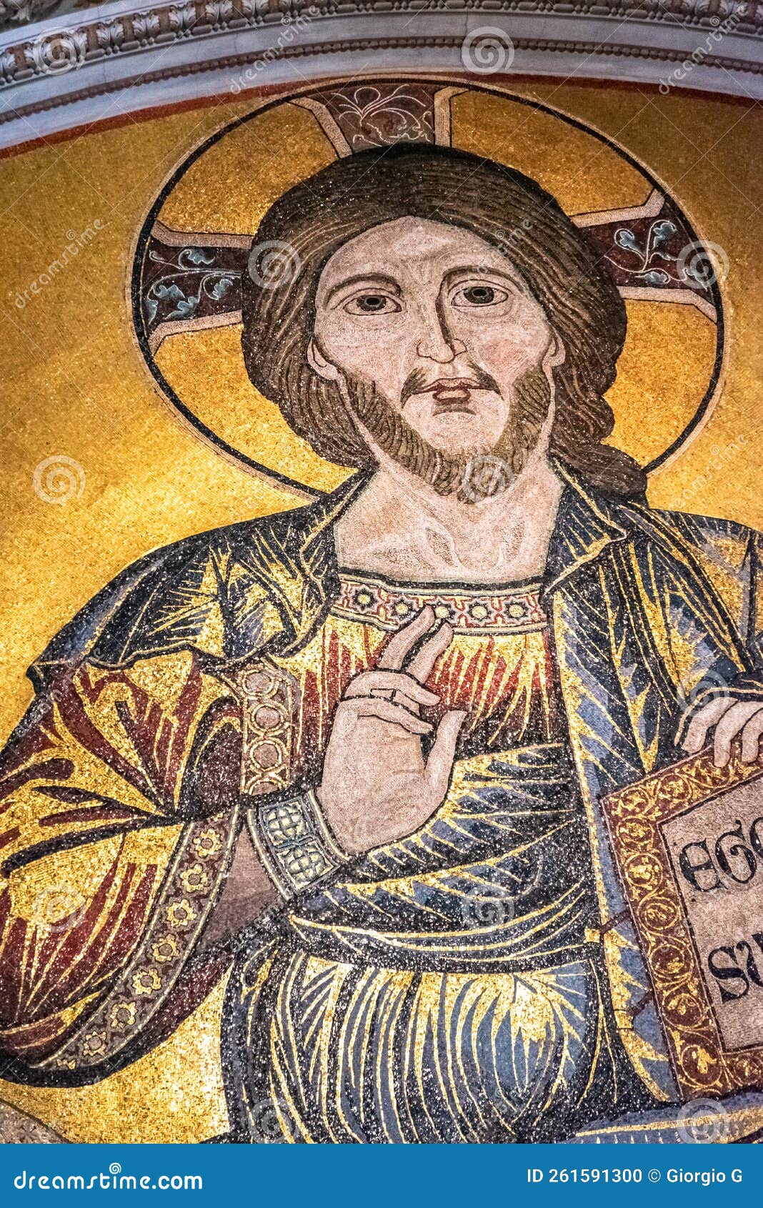 Close-up on Golden Mosaic Showing Jesus Making a Bless Editorial Image ...