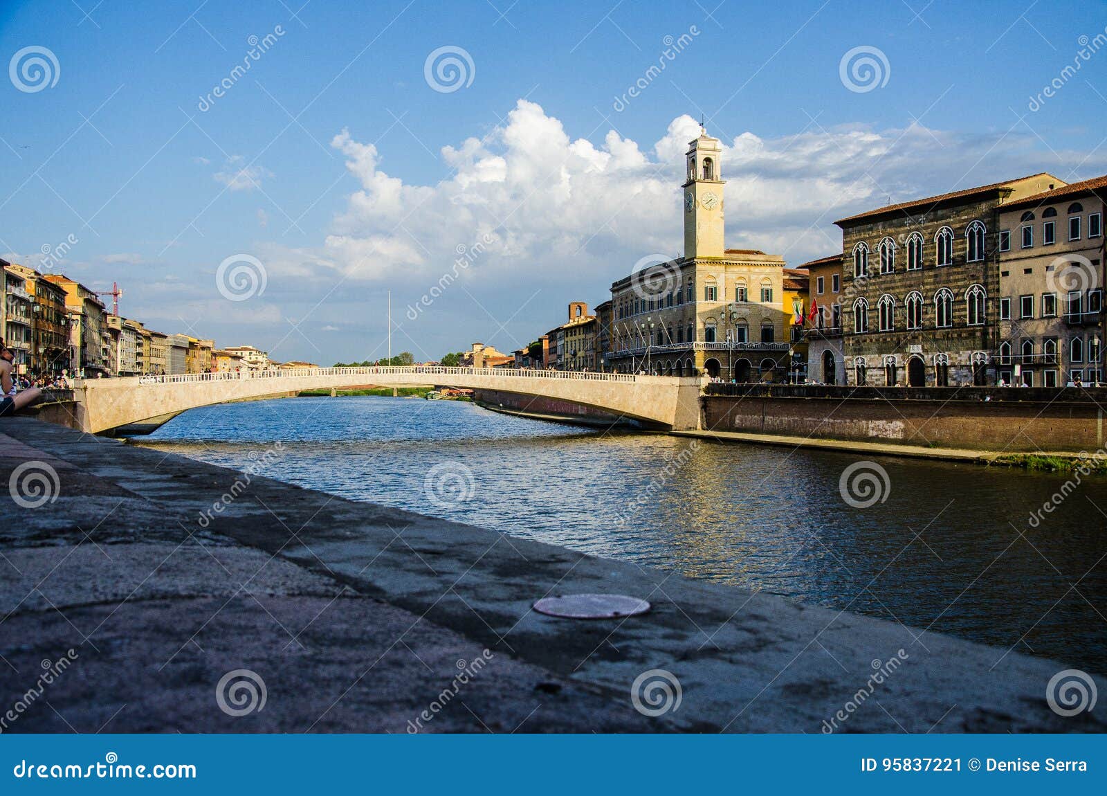 Pisa, Arno River, Ponte Di Mezzo Bridge Stock Image - Image of blue ...