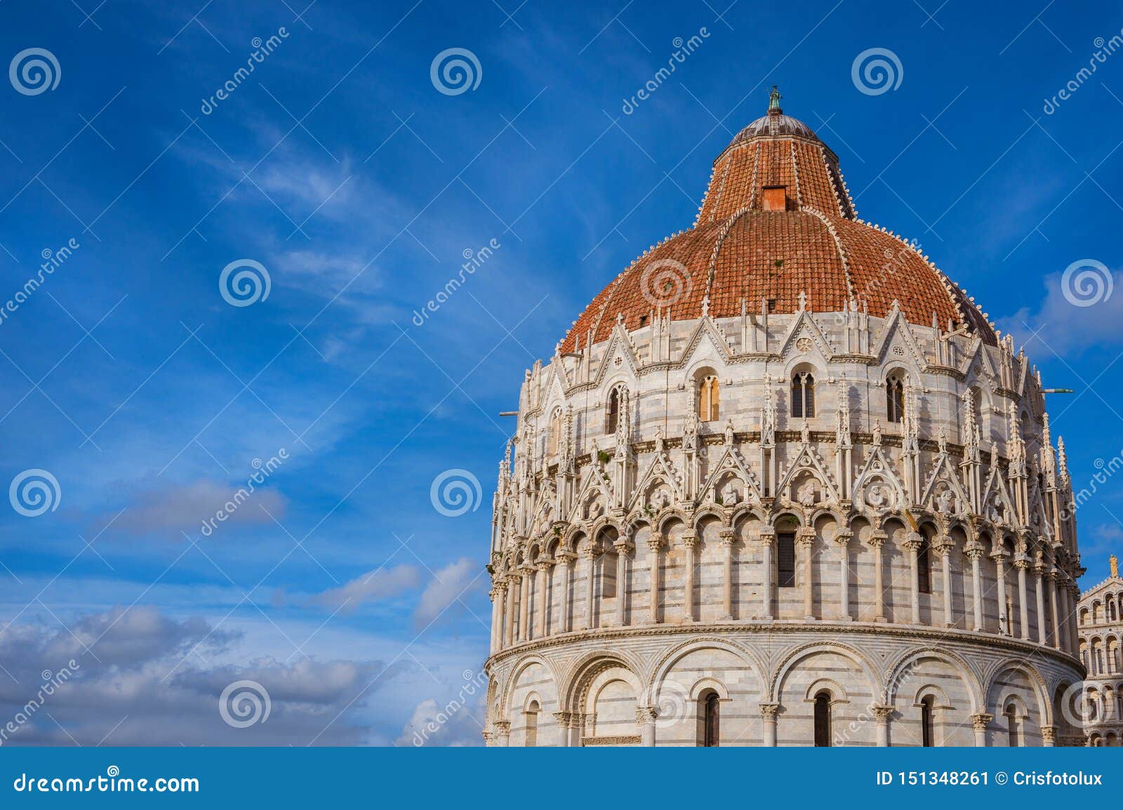 Pisa Baptistry Dome with Clouds Stock Image - Image of building, blue ...