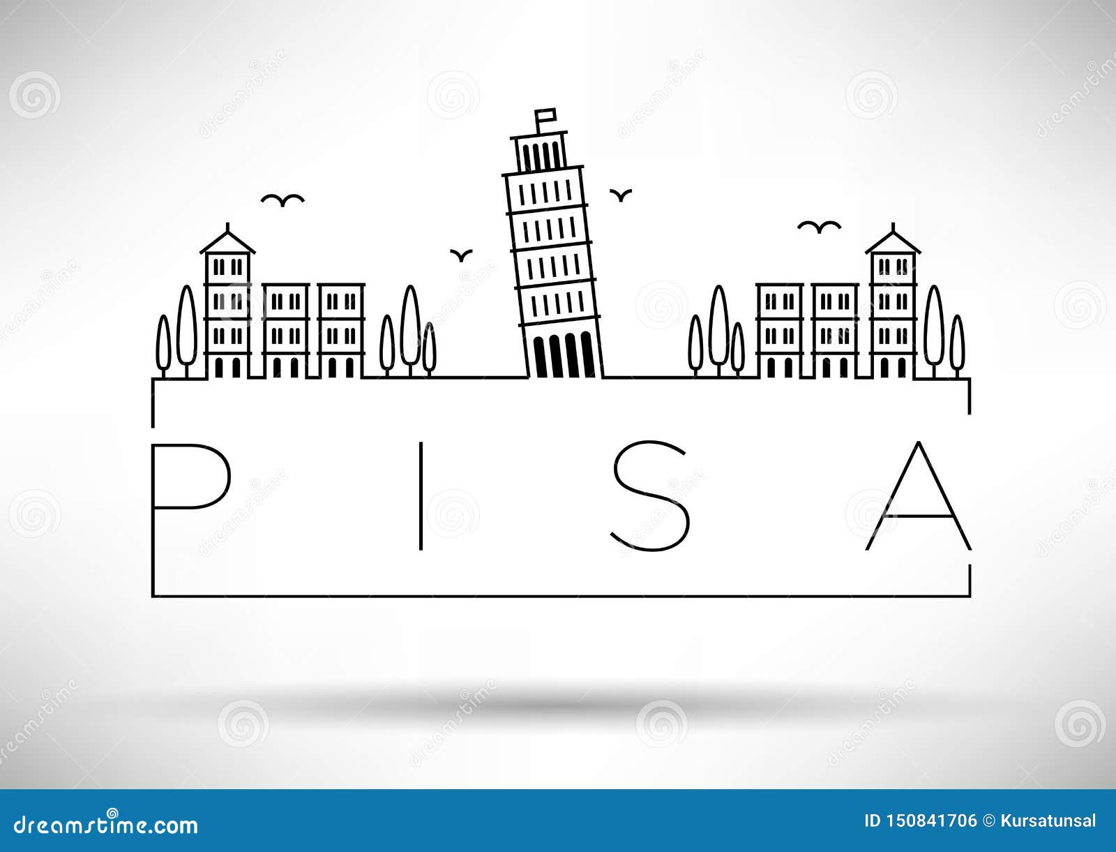 Pisa City Line Silhouette Typographic Design Stock Illustration ...
