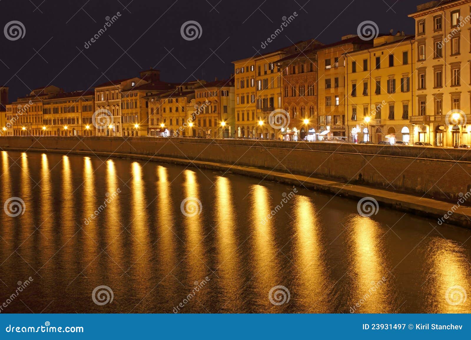 Pisa Riverside Night View in Italy Stock Image - Image of building ...