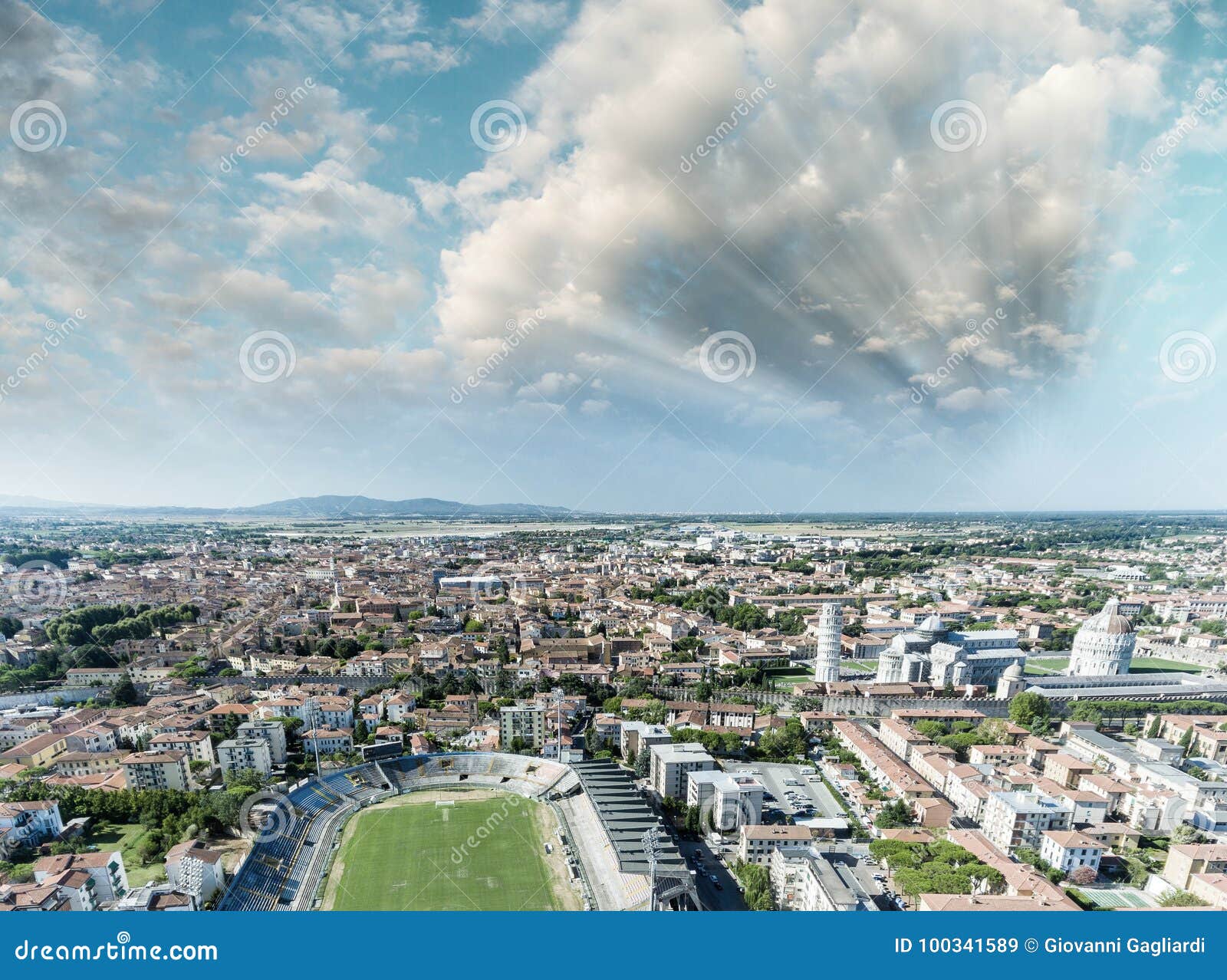 Pisa Soccer Stadium, Aerial View at Sunset Stock Image - Image of tower ...
