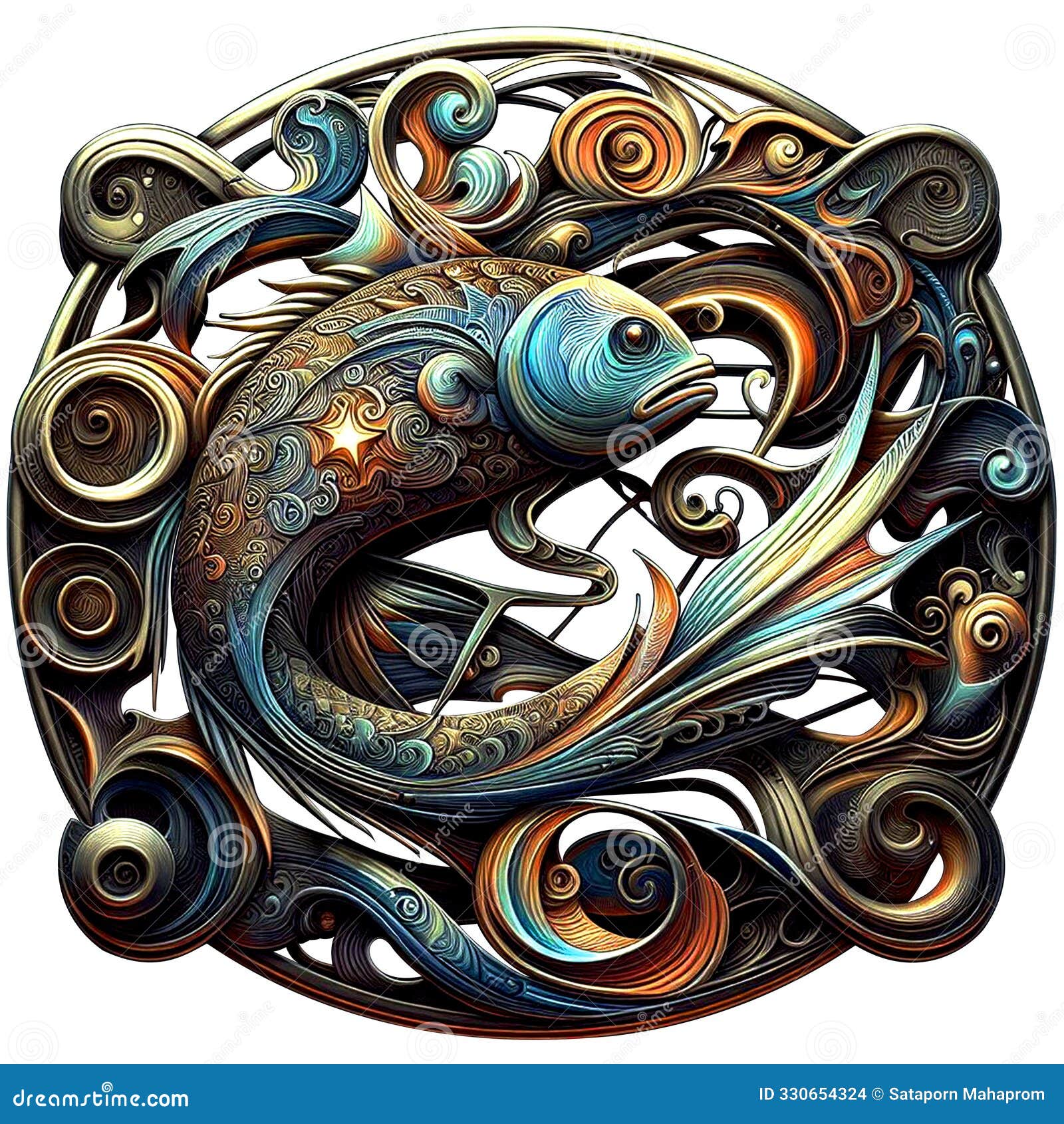 Pisces Abstract Figure Belt Buckle Stock Illustration - Illustration of ...