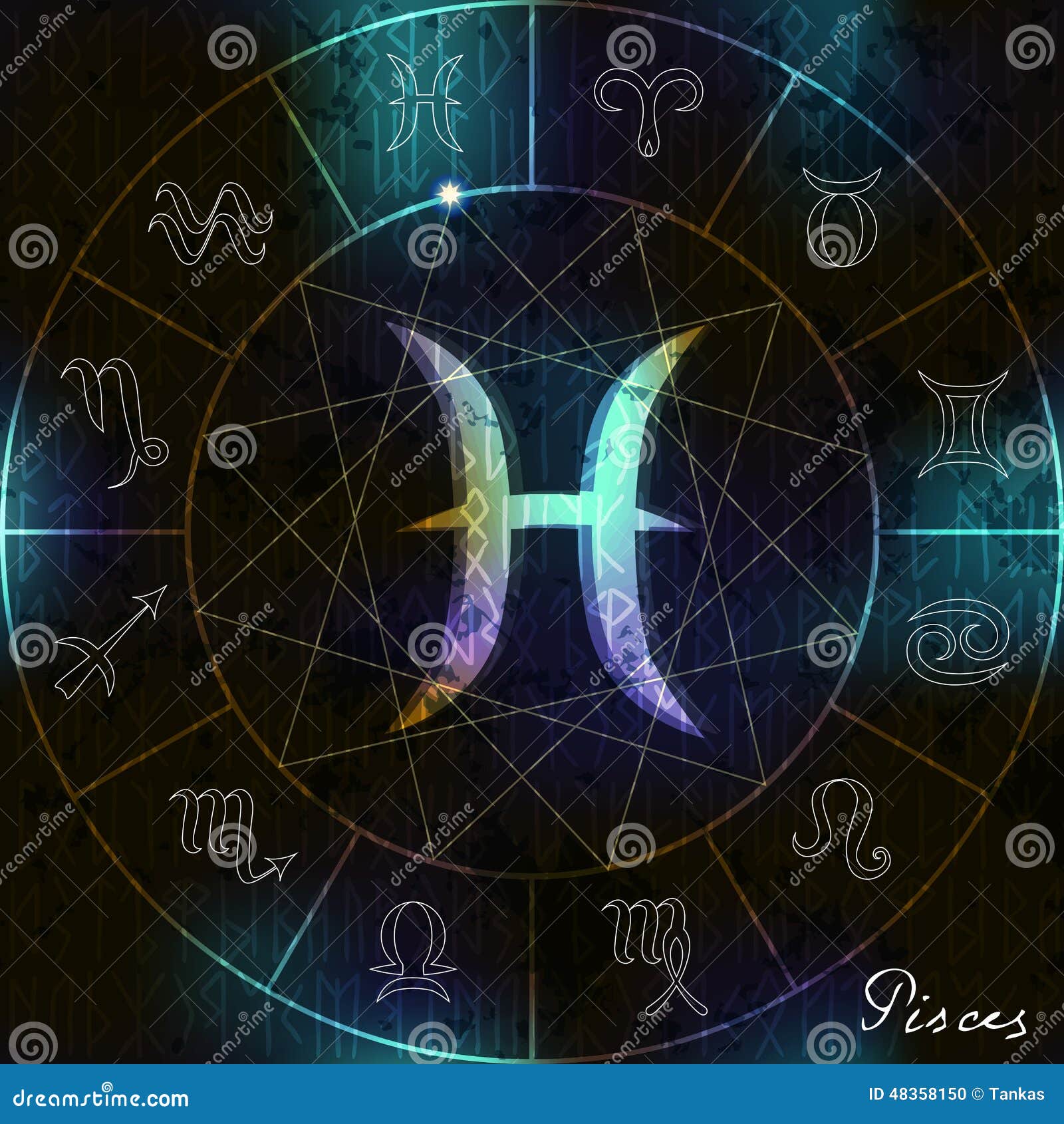 Pisces astrological symbol stock vector. Illustration of runes - 48358150