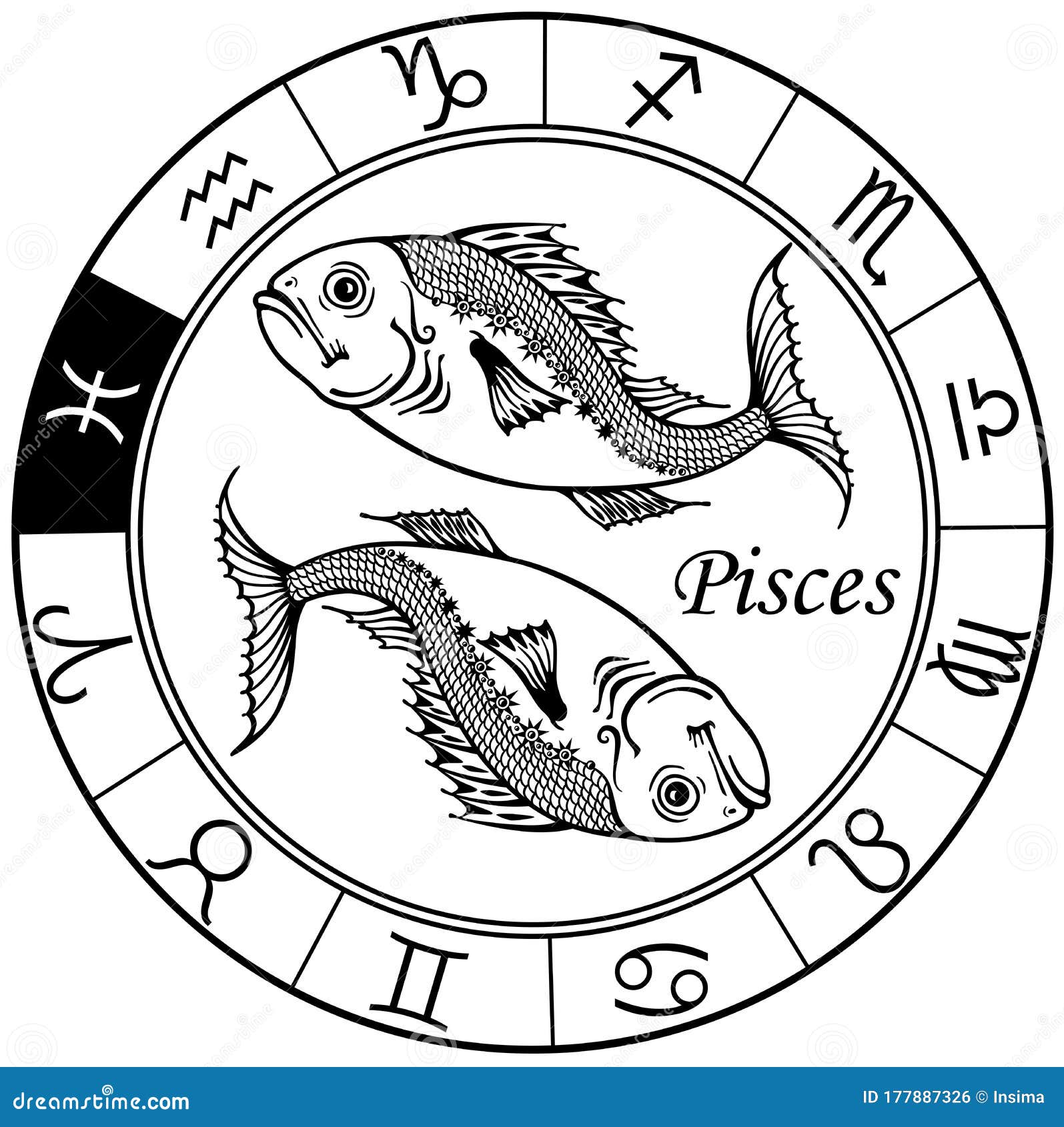 Pisces Astrological Zodiac Sign. Black and White Stock Vector ... Pisces Astrological Zodiac Sign. Black and White Stock Vector ...
