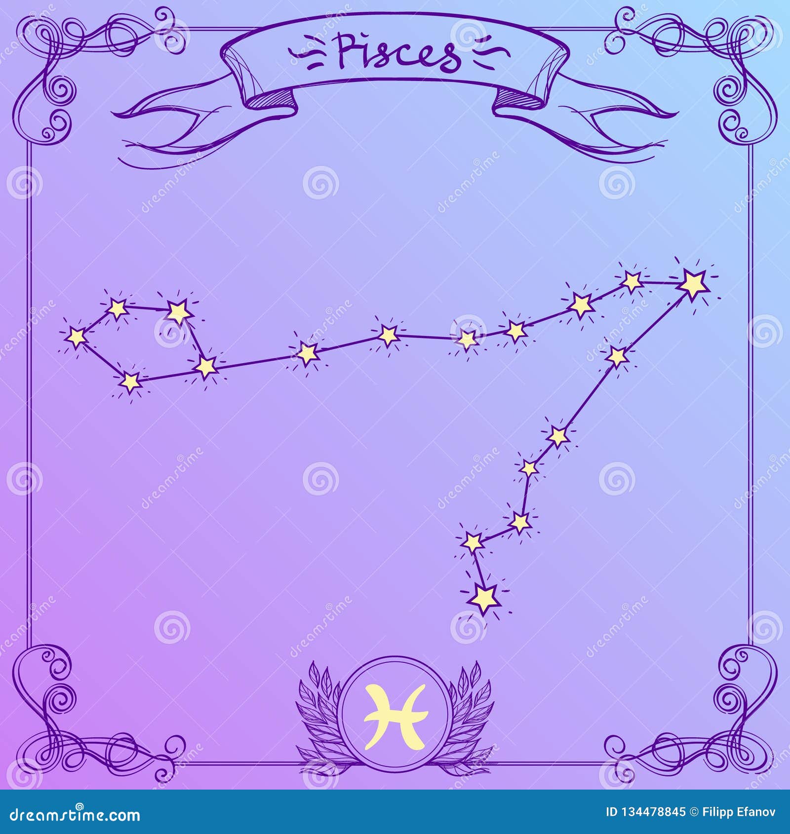 Pisces Constellation On A Purple Background. Schematic Representation ...