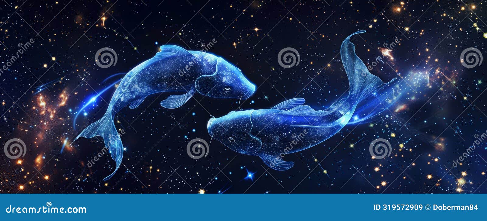 Pisces Constellation Represented by Two Fish Connected in a Starry ...