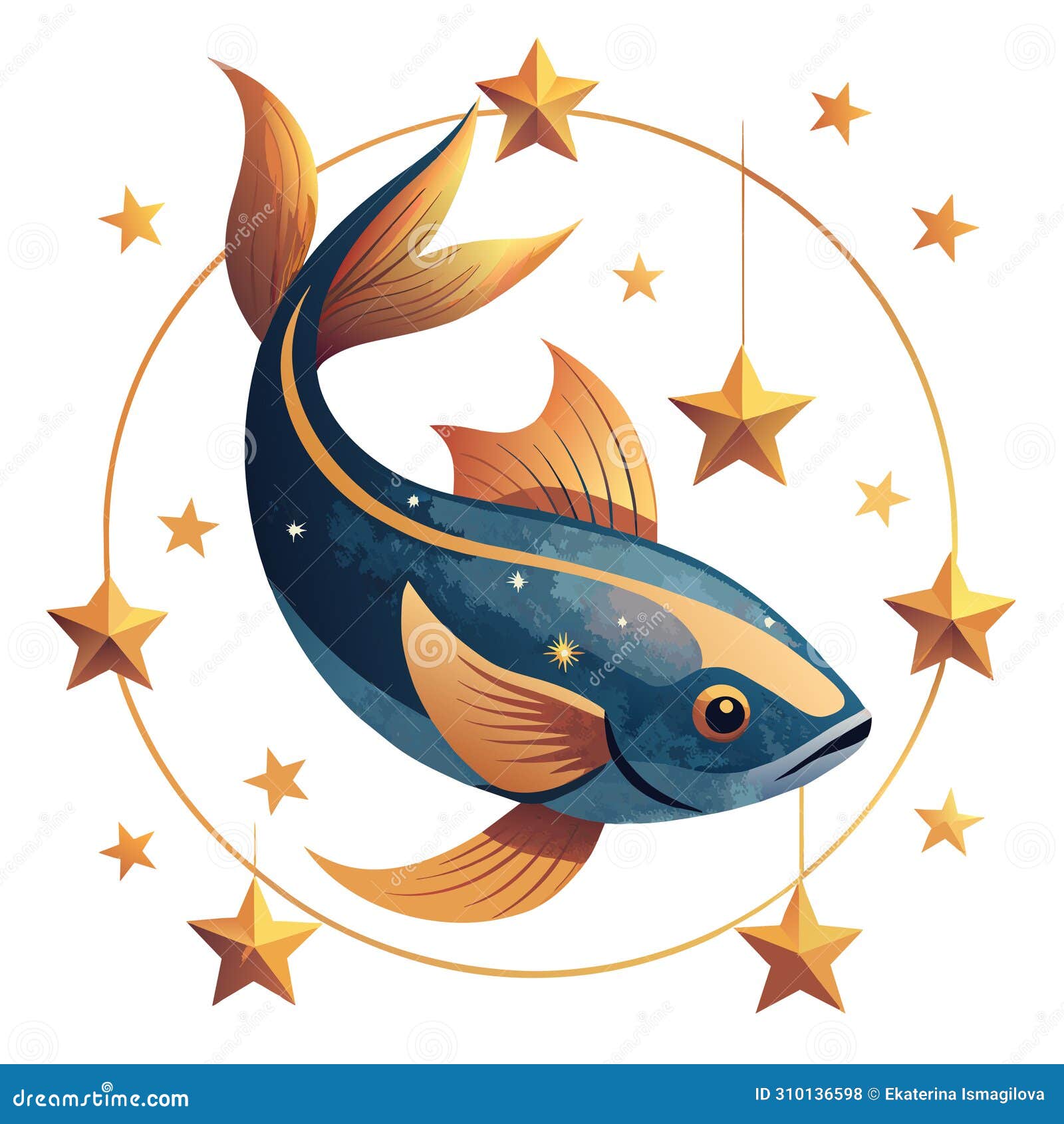 Pisces with Golden Stars Illustration on White Background Stock Vector ...