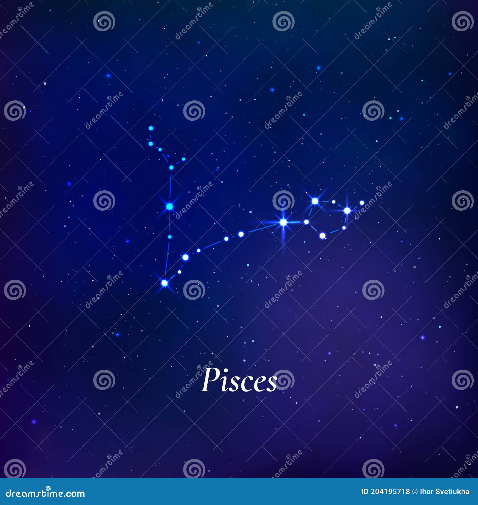 Pisces Sign. Stars Map of Zodiac Constellation on Dark Blue Background ...