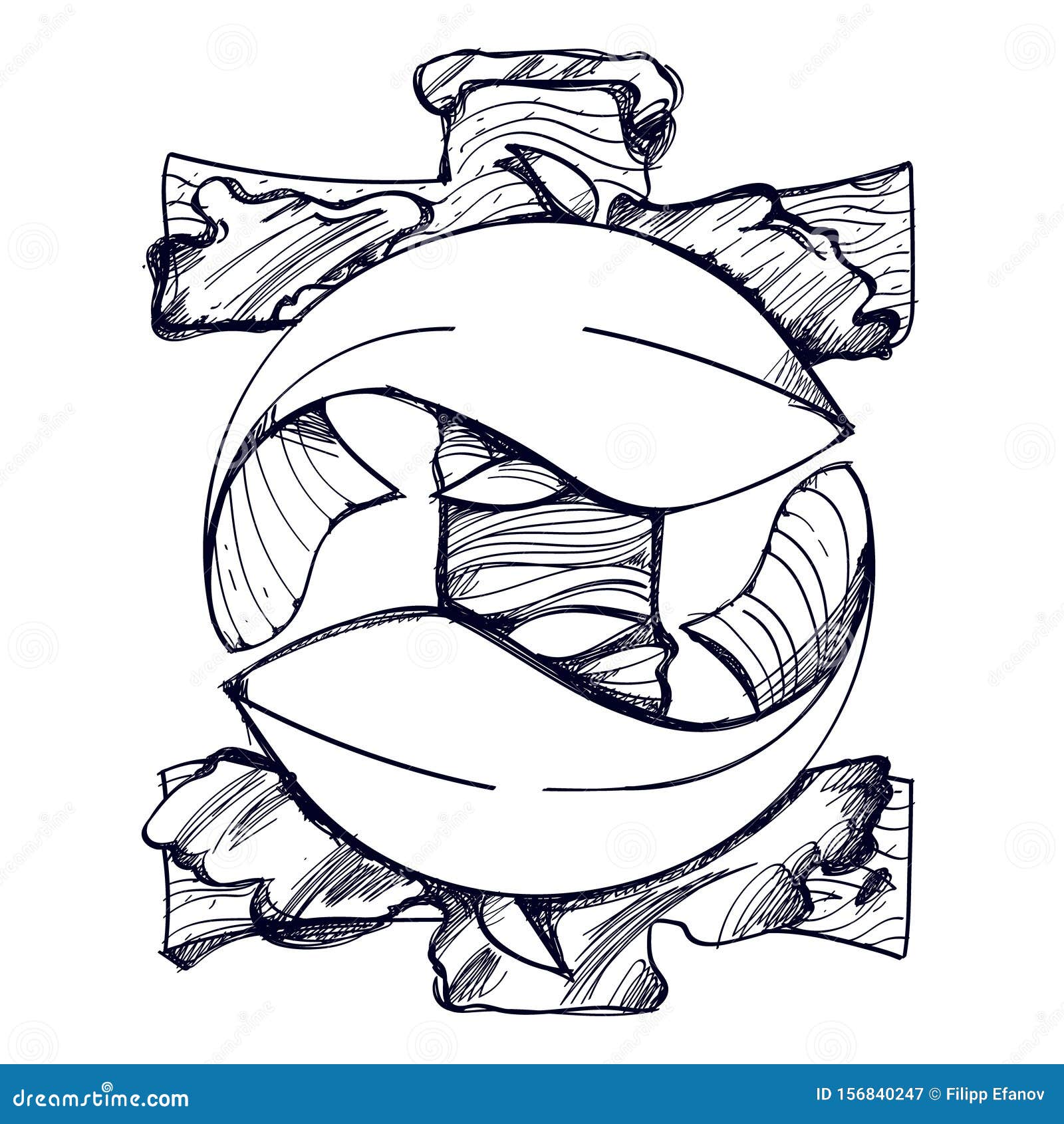 Pisces and the Symbol. Black and White Outline Drawing Stock ...