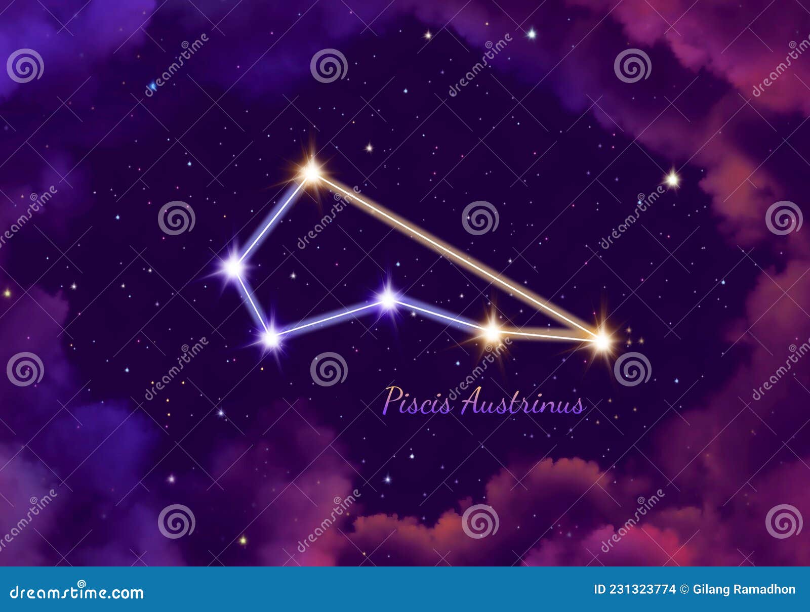 Piscis Austrinus The Southern Fish Constellation On A Starry Space ...