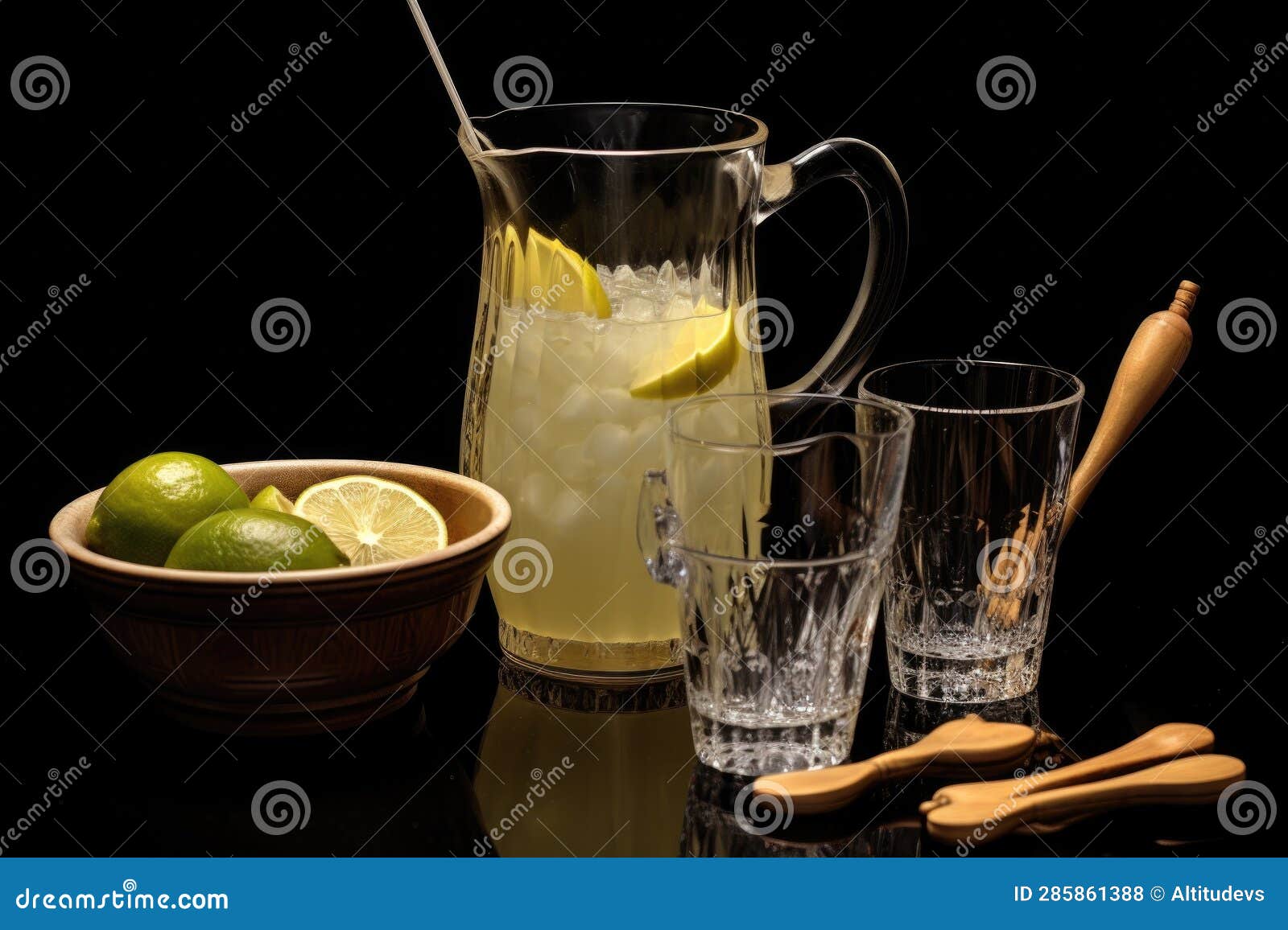 Pisco in a Glass Pitcher with a Ladle and Ice Bucket Stock Illustration ...