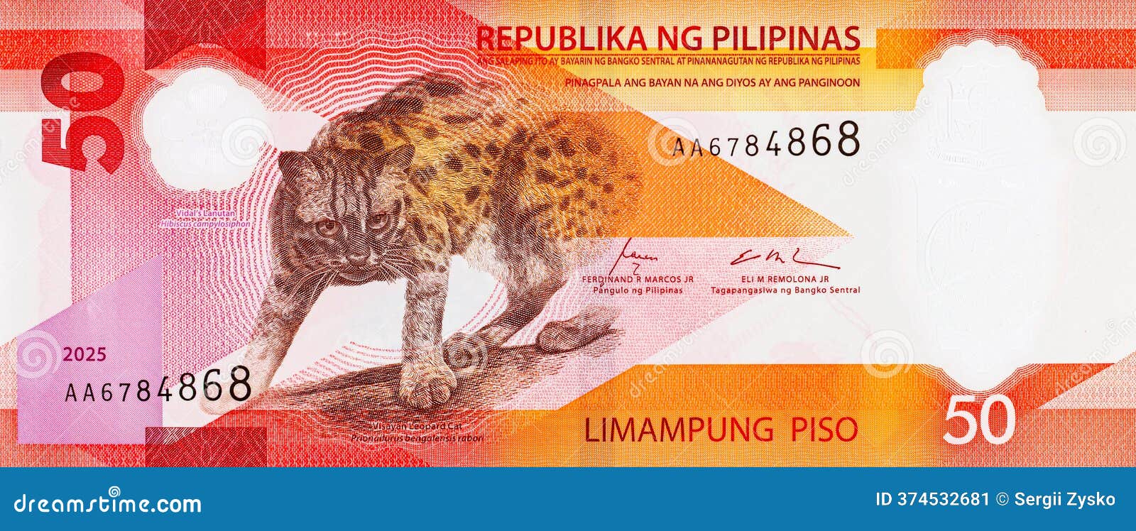 50 Piso Philippines, New Polymer Note 2025 With Visayan Leopard ...