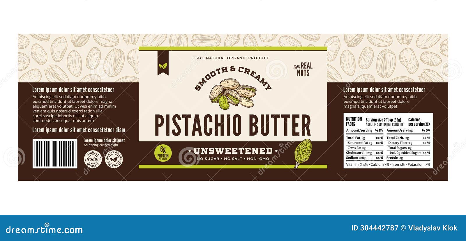 Pistachio Butter Label And Packaging Design Template Cartoon Vector ...