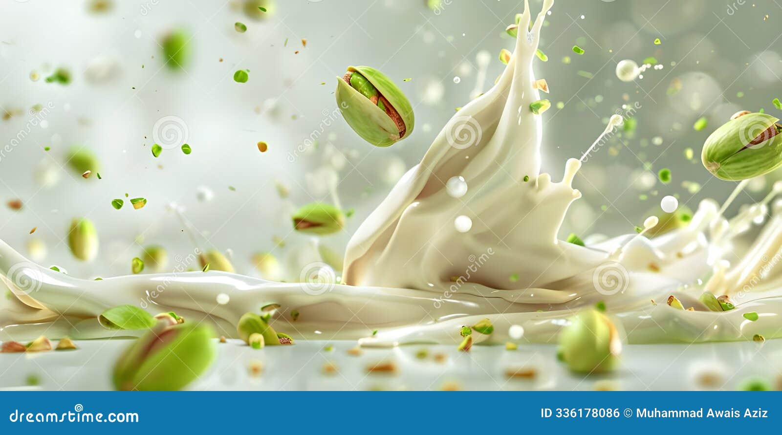 Pistachio Falling on a Layer of White Hot Chocolate Background - Ai ...