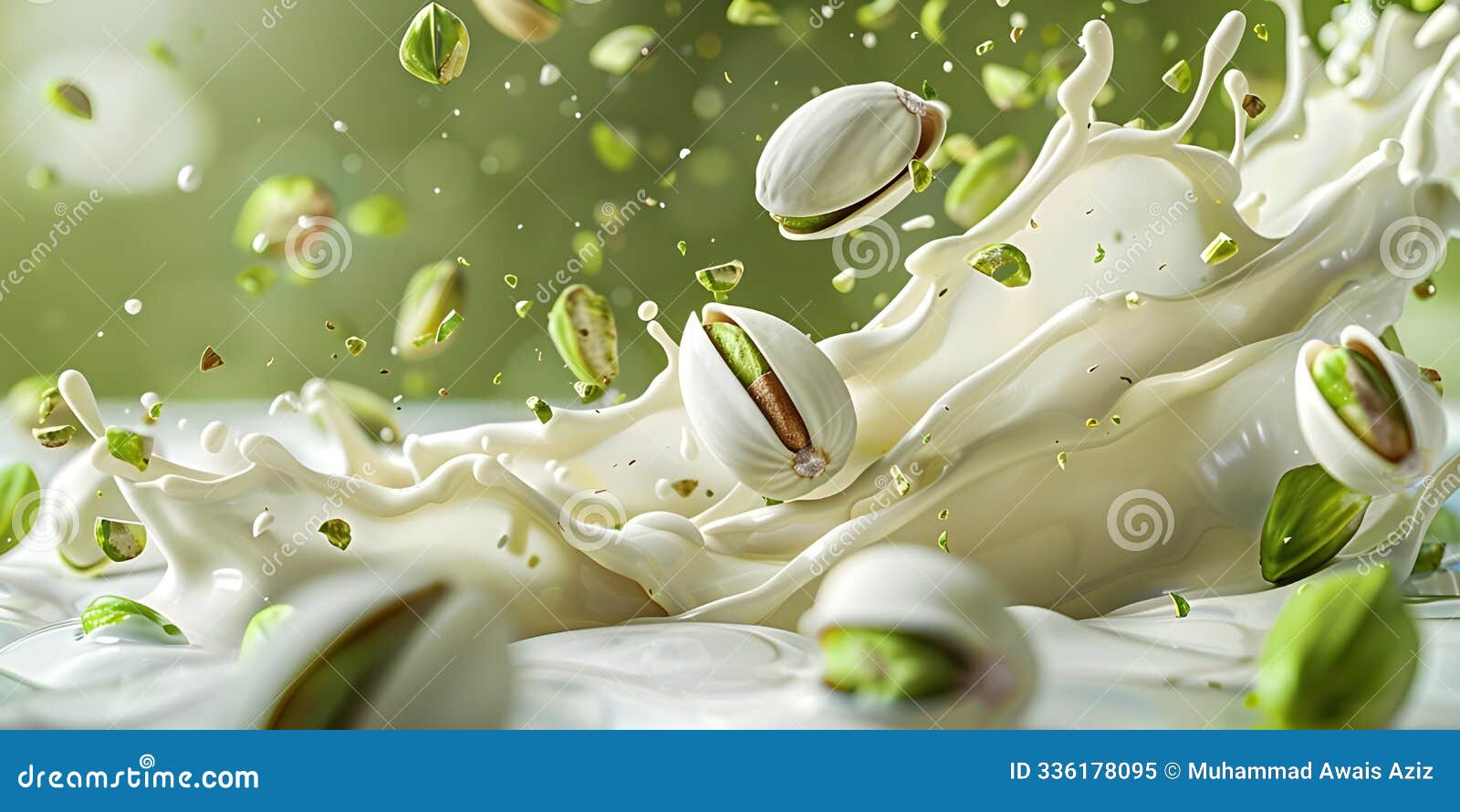 Pistachio Falling on a Layer of White Hot Chocolate Background - Ai ...