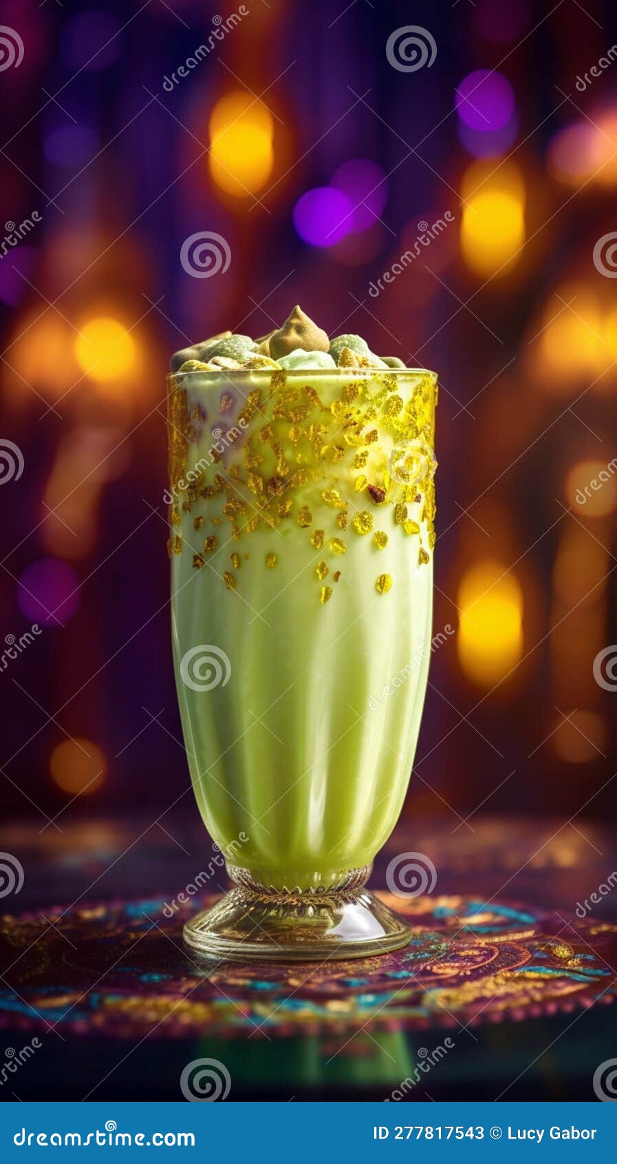 Pistachio Lassi With Decoration And A Cozy Blur Background Stock Illustration Illustration Of