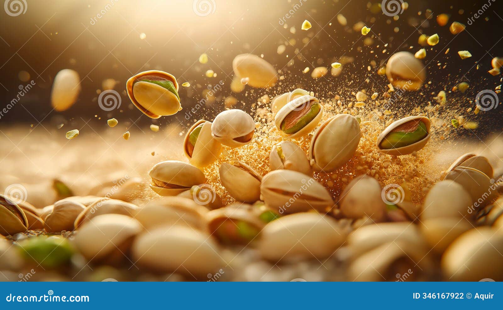 Pistachio Nuts Banner. Closeup Falling Pistachio Nuts Background Stock ...