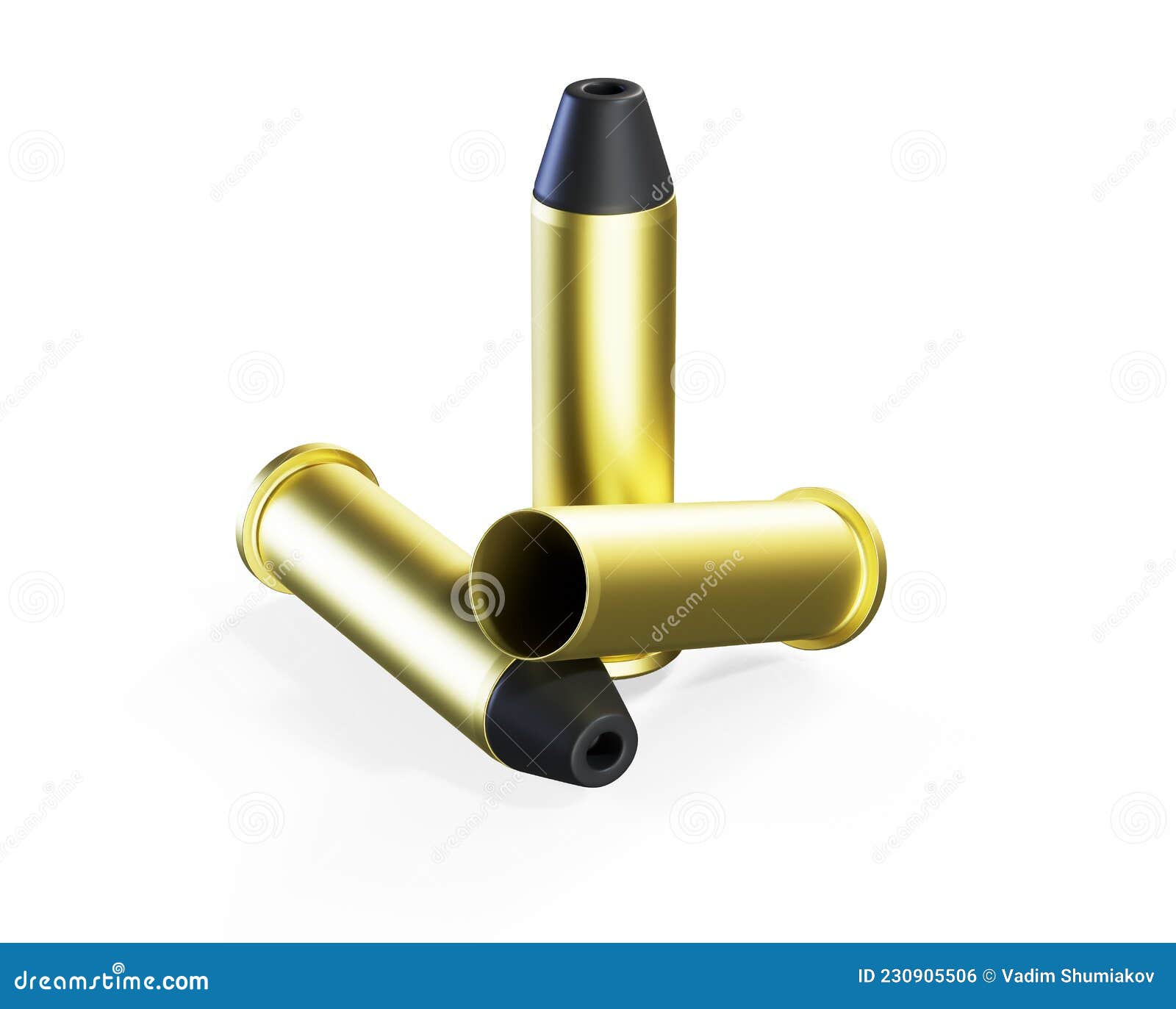 Pistol Bullets, 3D Rendering Isolated on White Background Stock ...