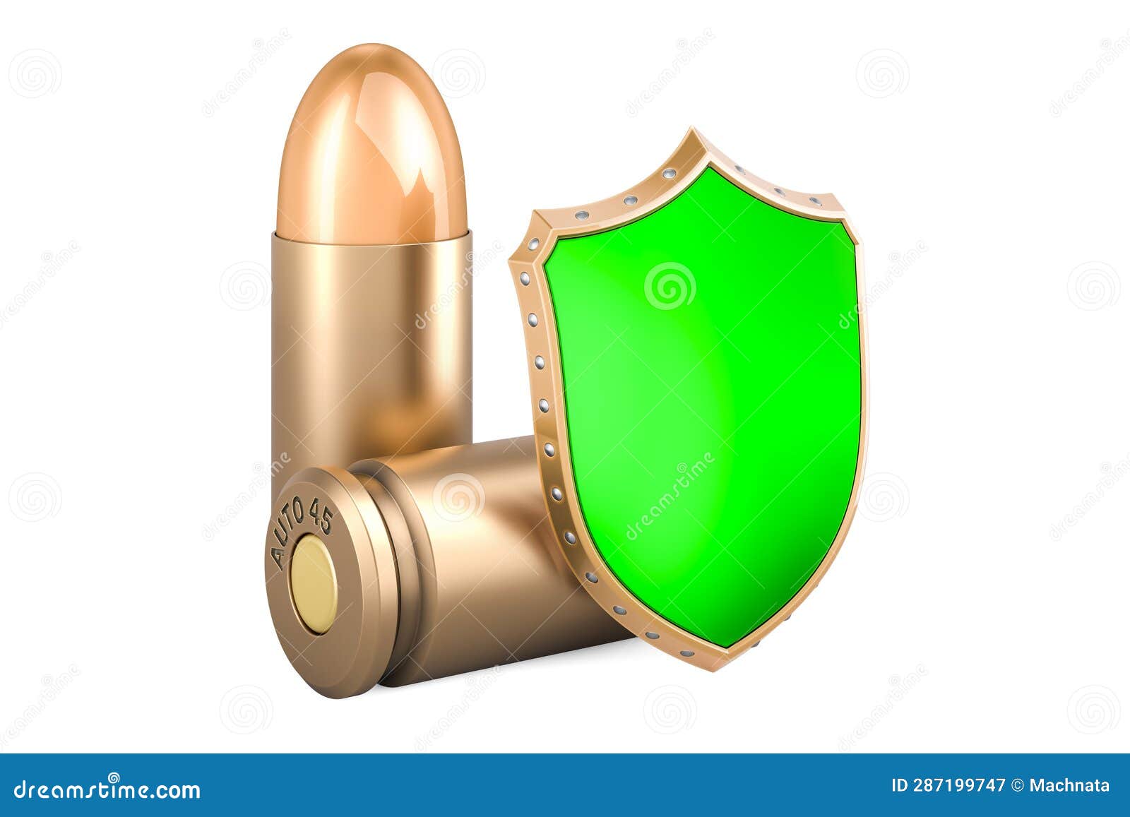 Pistol Bullets with Shield, 3D Rendering Stock Illustration ...