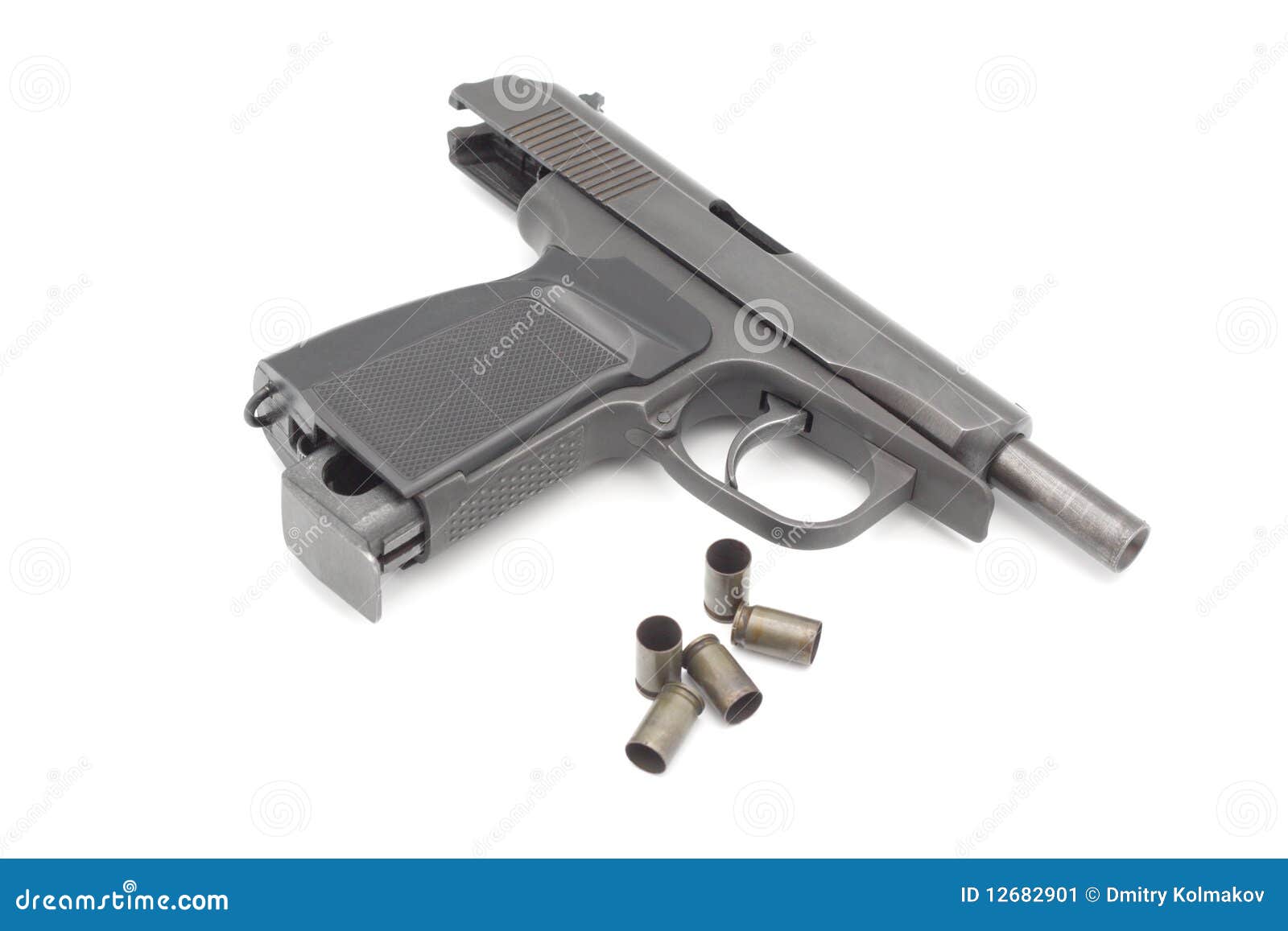 Pistol with empty sleeves. stock image. Image of magazine - 12682901