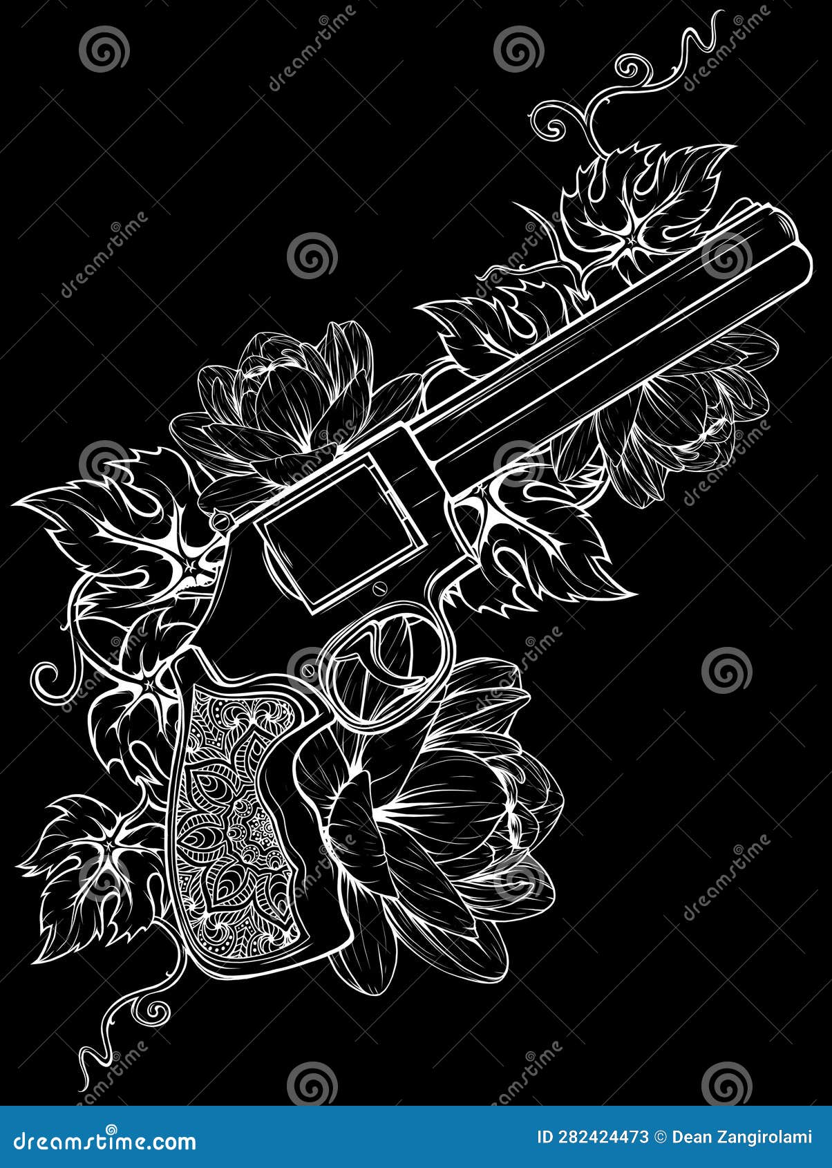 Pistol Gun in White Line on Black Background Stock Vector ...