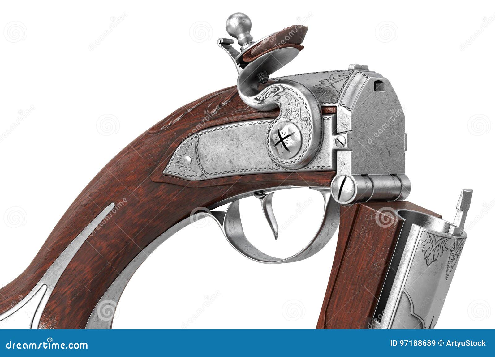 Pistol Gun Classic Weapon, Close View Stock Illustration - Illustration ...