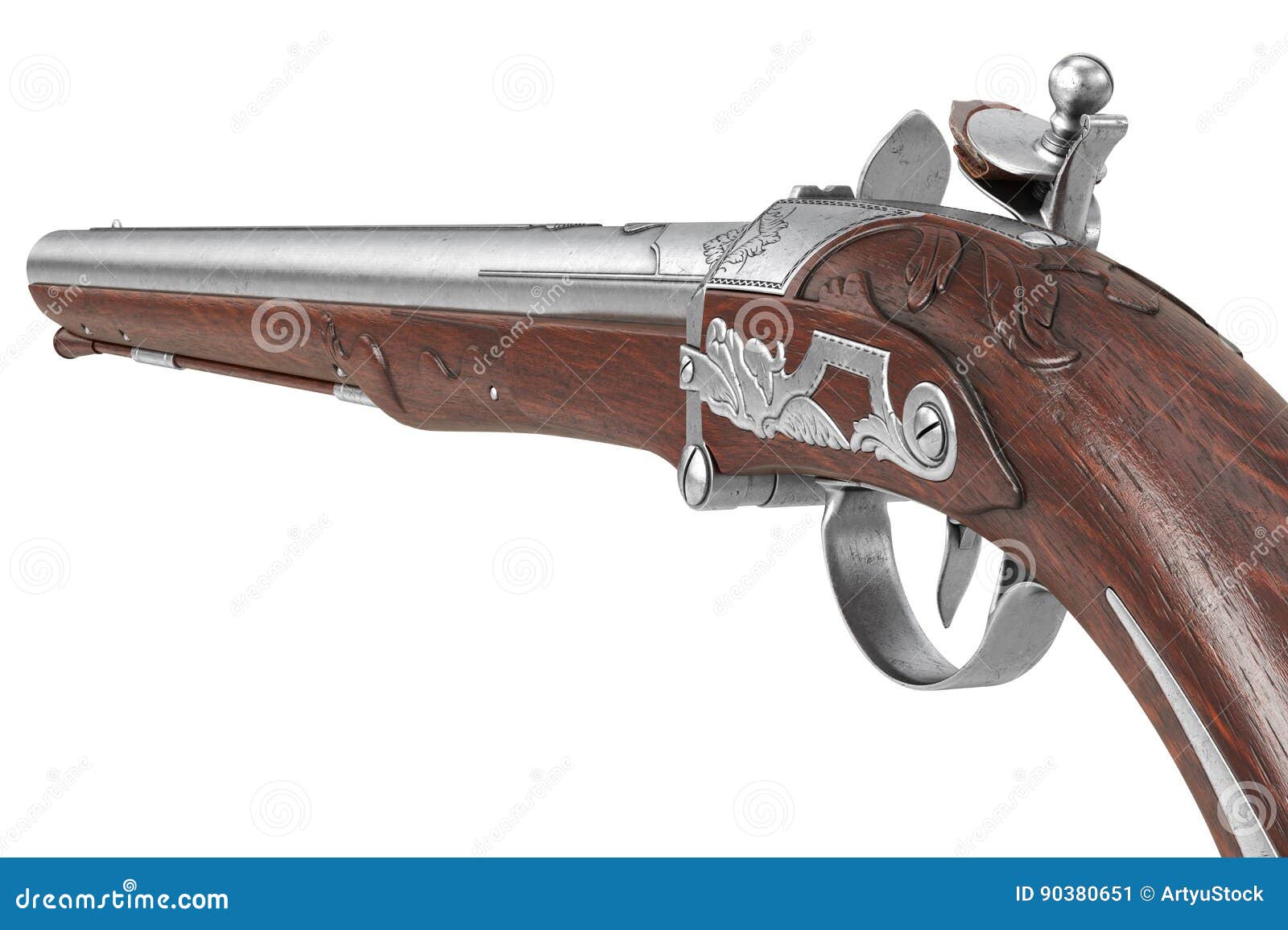 Pistol Gun Retro Flintlock, Close View Stock Illustration ...