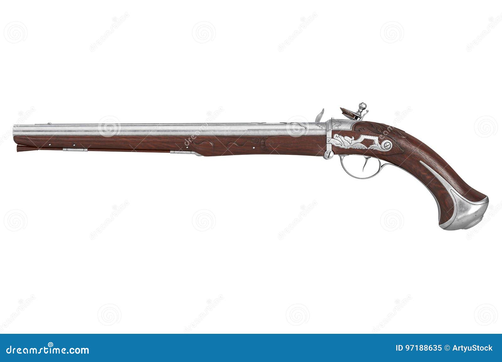 Pistol Gun Retro, Side View Stock Illustration - Illustration of ...
