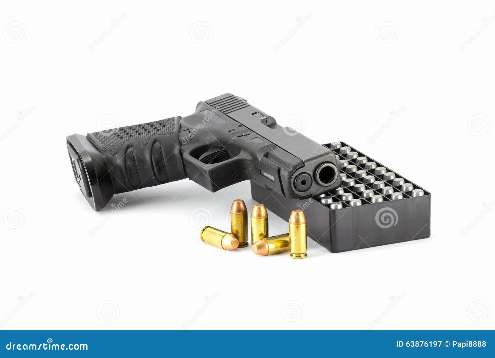 Gun Pistol On Stack Money 100 Dollars Background Stock Image ...