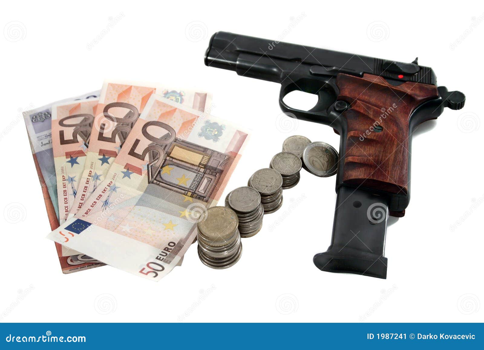 Pistol and money stock image. Image of kill, trigger, money - 1987241