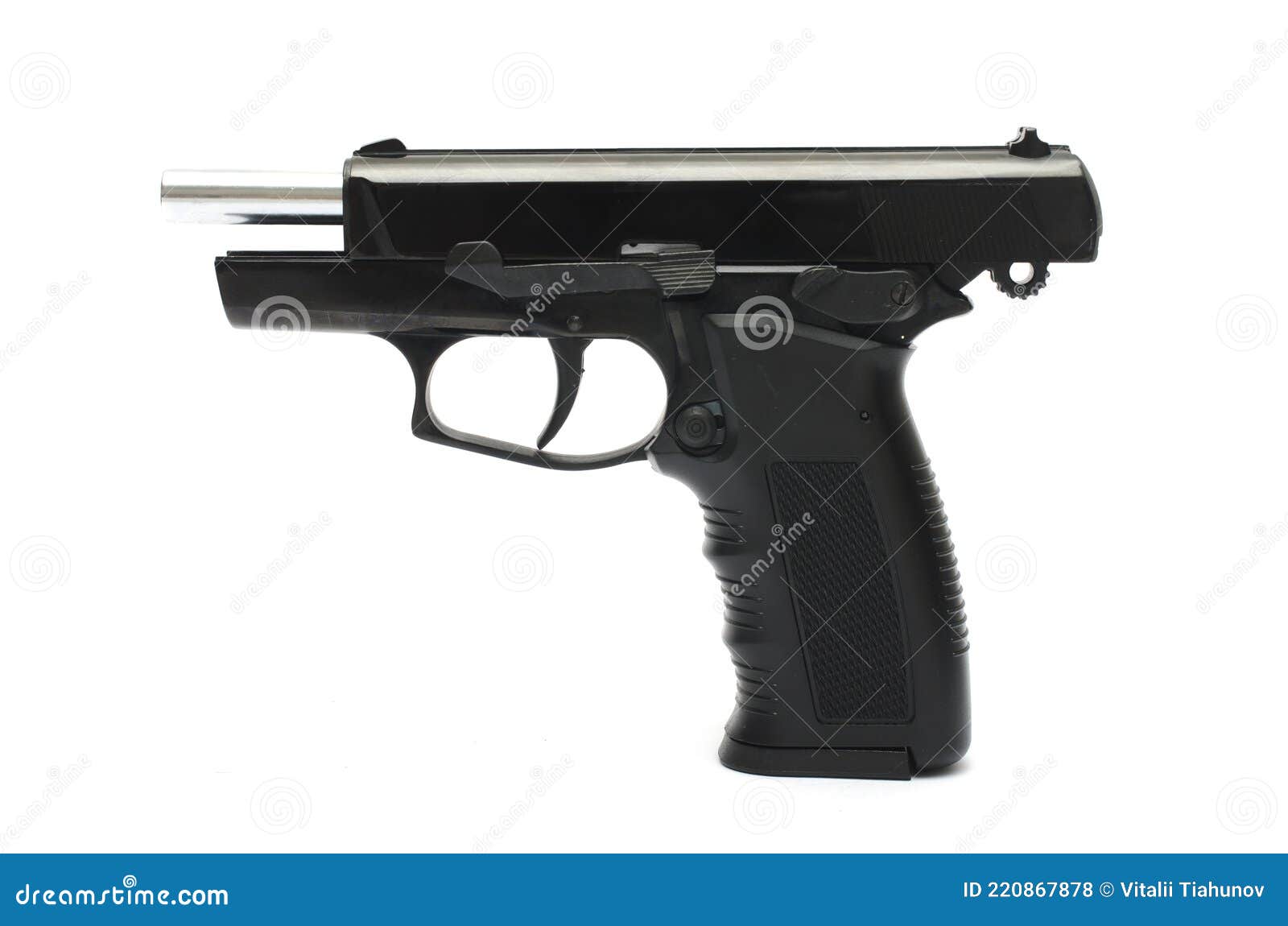 Pistol with Open Slide Isolated on White Stock Photo - Image of ...