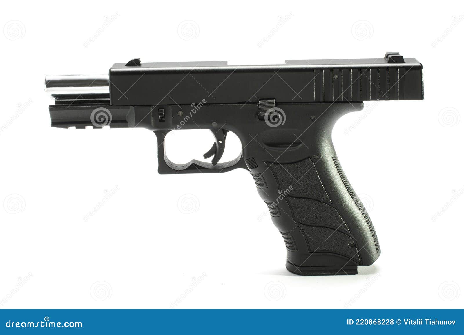 Pistol with Open Slide Isolated on White Stock Photo - Image of plastic ...