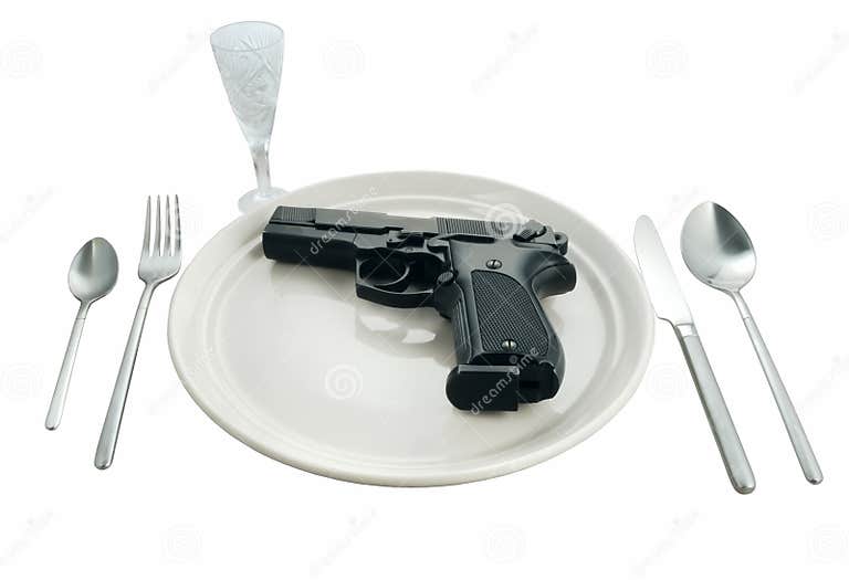 Pistol in a Plate on the Served Table Stock Photo - Image of dining ...