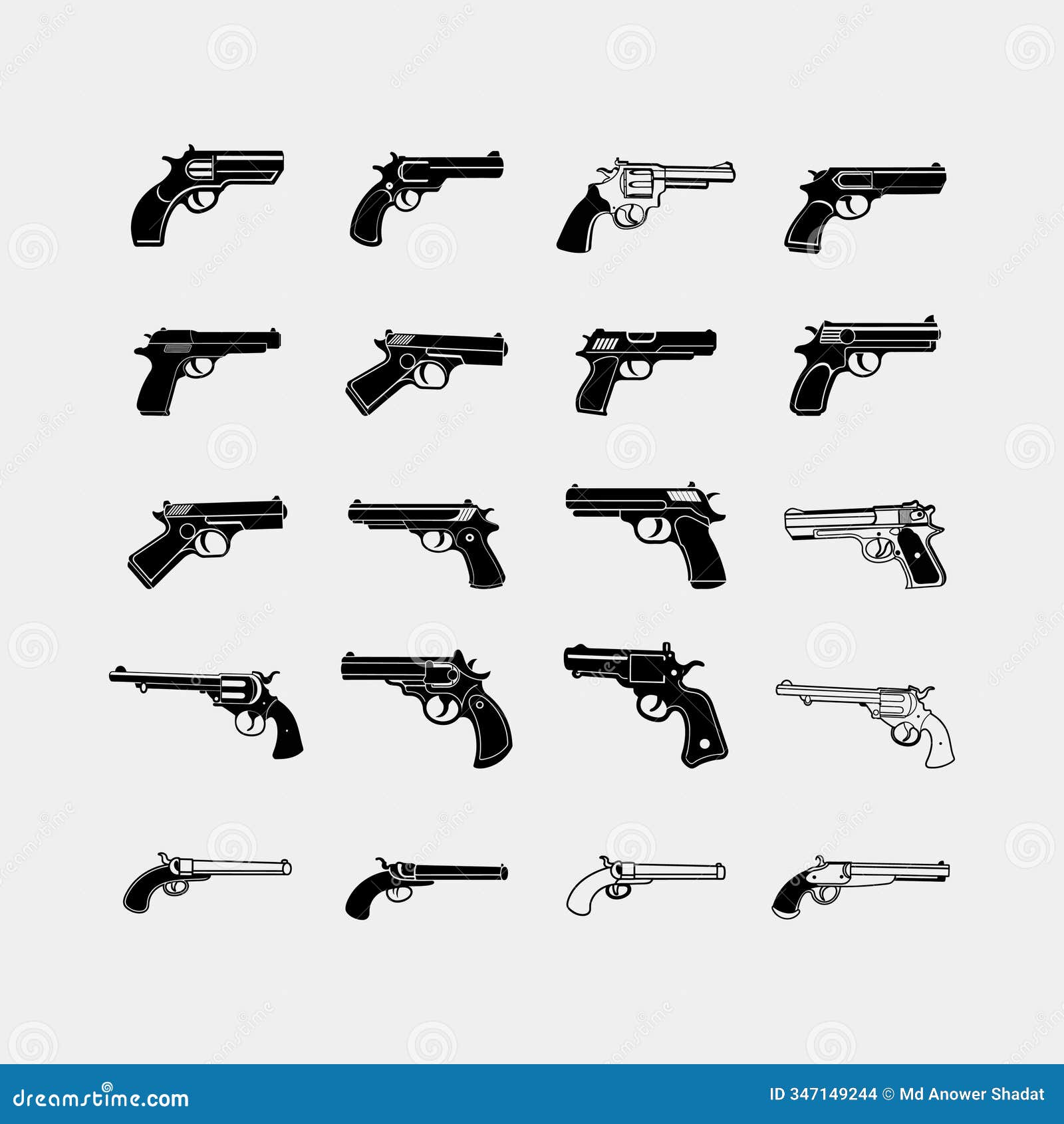 Pistol, a Firearm Silhouette Set Stock Photo - Image of kill ...