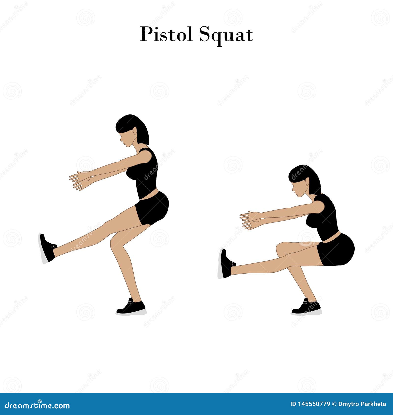 Pistol Squat Exercise Outline Cartoon Vector | CartoonDealer.com #147257969