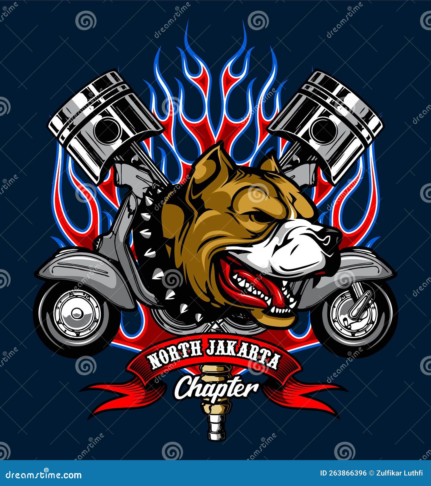 Piston and Classic Scooter Blue Fire Background Stock Vector ...