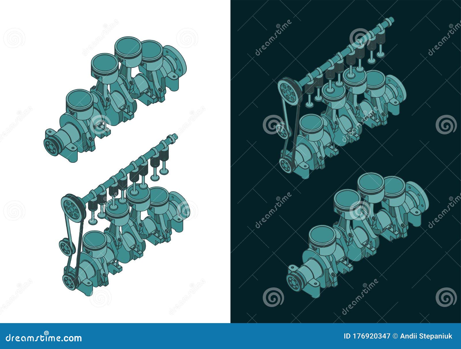 Piston Group With Crankshaft Blueprints Vector Illustration ...