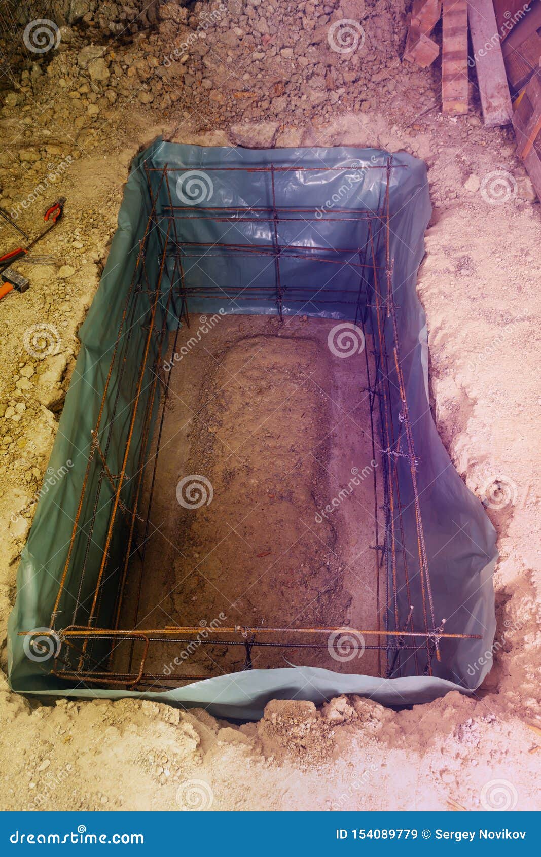 Pit with Bars Framework Prepared for Concrete Stock Image - Image of ...