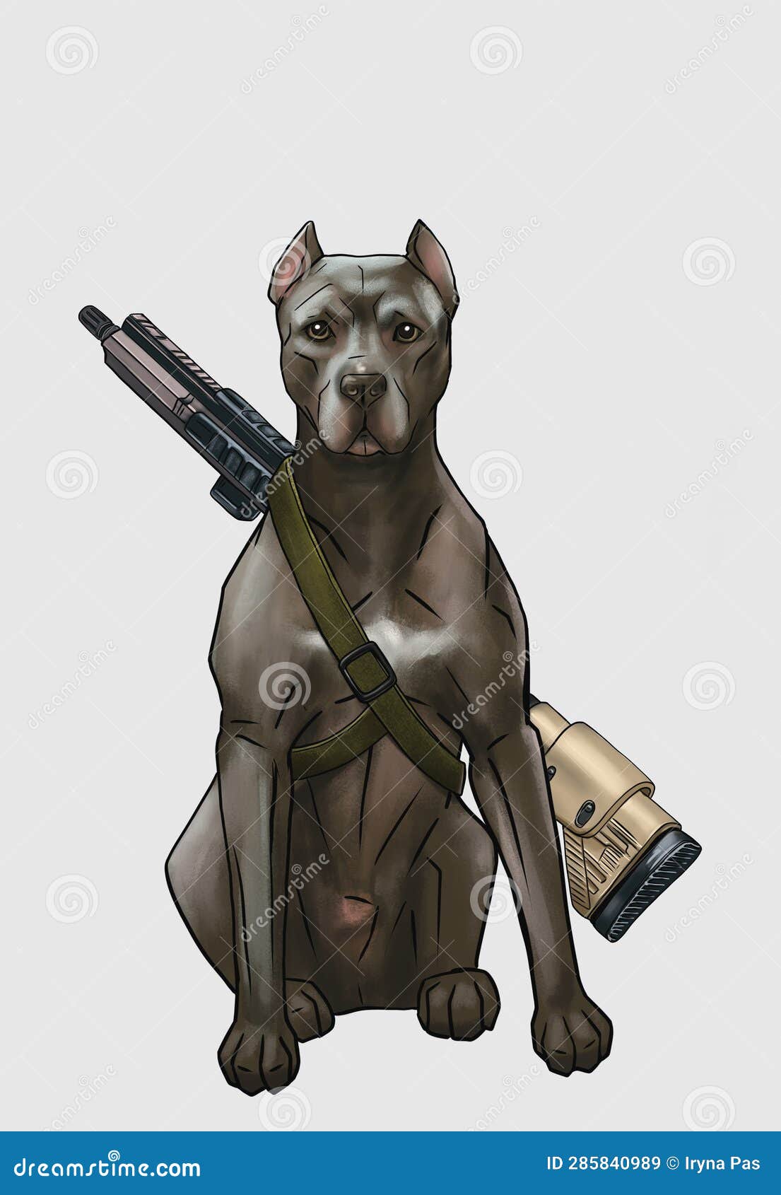 A Pit Bull Dog Sits with a Sniper Rifle Stock Illustration ...