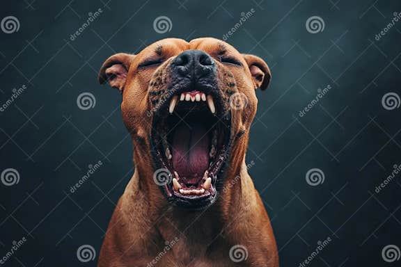 Pit Bull Terrier Type Dog Showing Sharp Teeth and Snarling at the ...