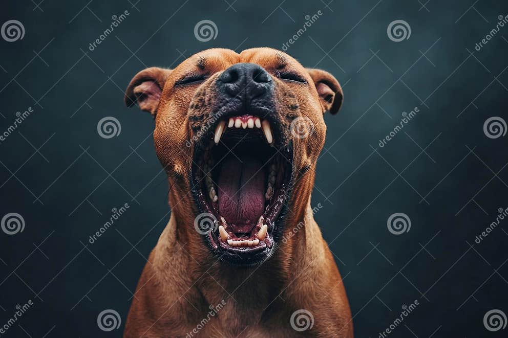 Pit Bull Terrier Type Dog Showing Sharp Teeth and Snarling at the ...