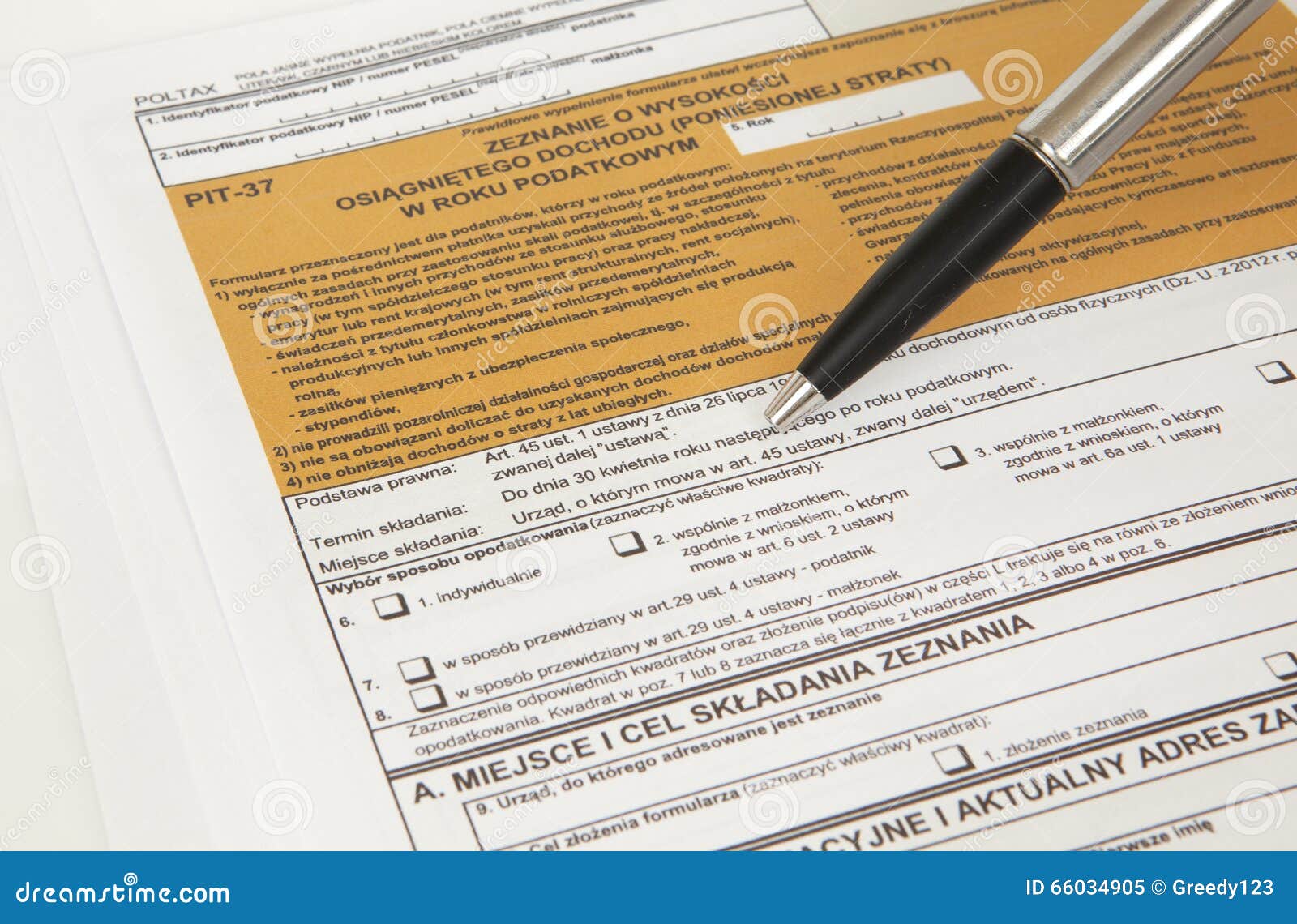 PIT Declaration - Polish Tax Document Stock Image - Image of pit36 ...