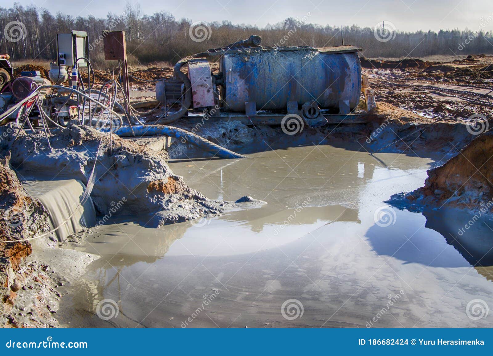 Pit for Drilling Mud. Equipment for Deep Drilling Stock Photo - Image ...