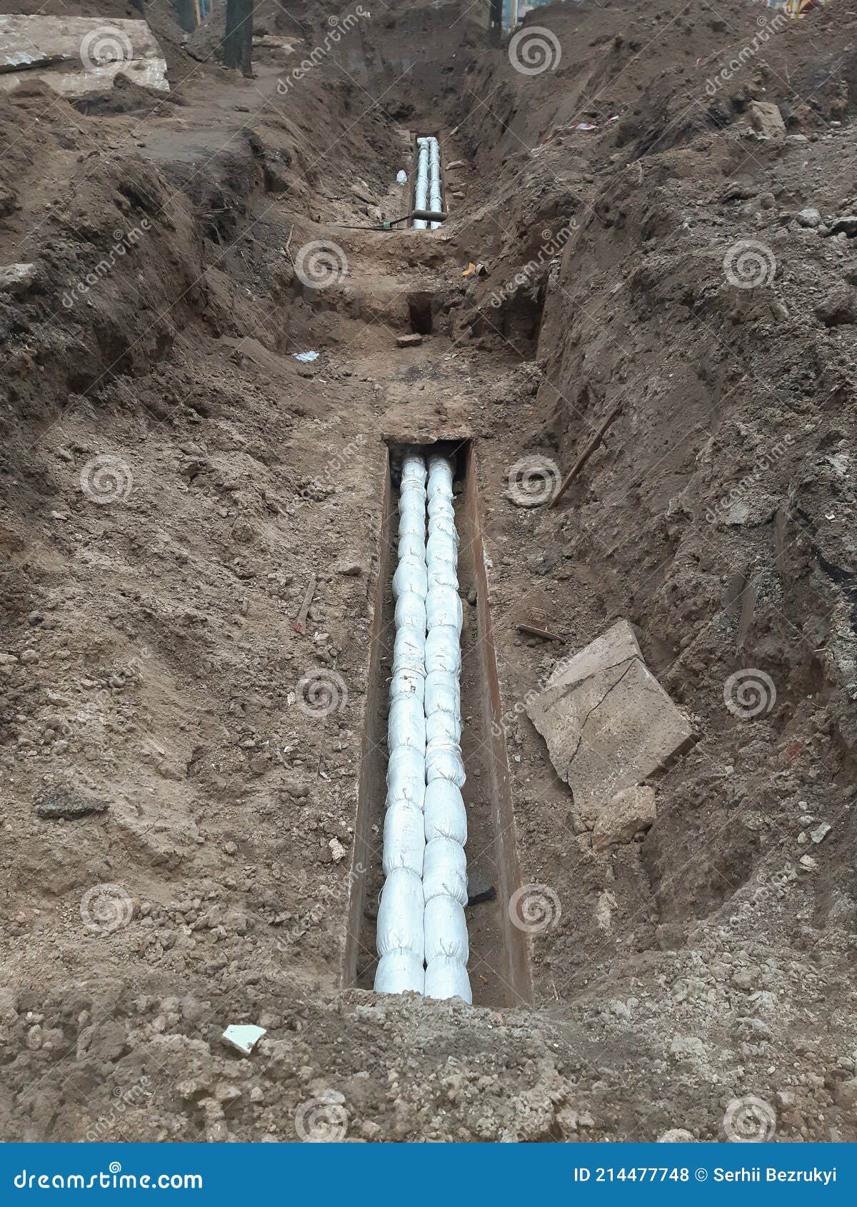 A Dug Pit, at the Bottom of Which There are Insulated Sewer Pipes Stock ...