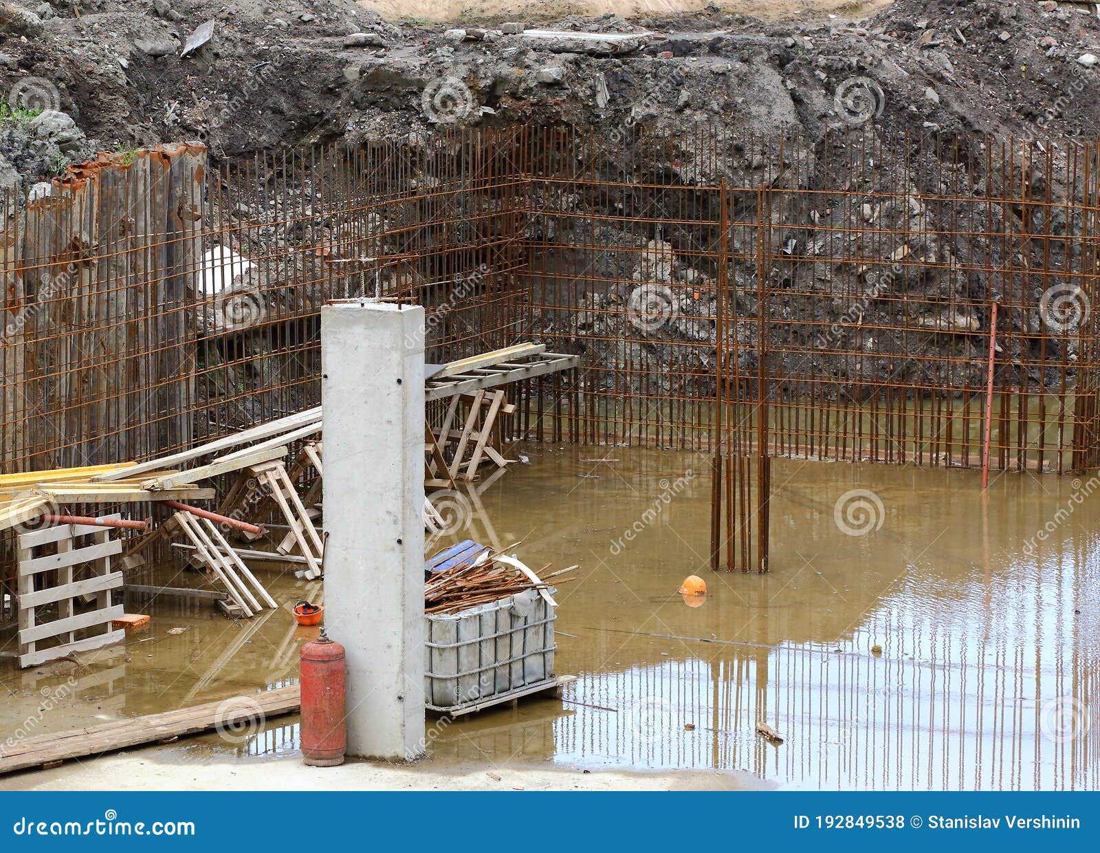 Pit Filled with Water on a Construction Site Stock Photo - Image of ...