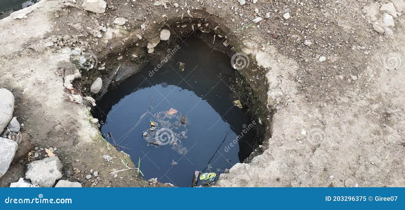 Pit Filled with Water in the Rain Stock Image - Image of land, ground ...